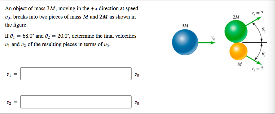 Solved V = ? 2M An object of mass 3M, moving in the +x | Chegg.com