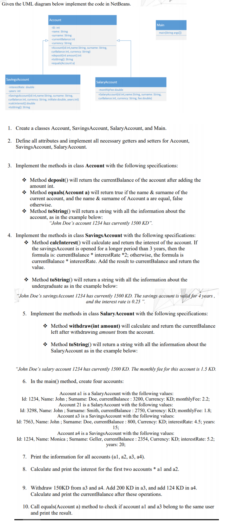 Solved Given the UML diagram below implement the code in | Chegg.com