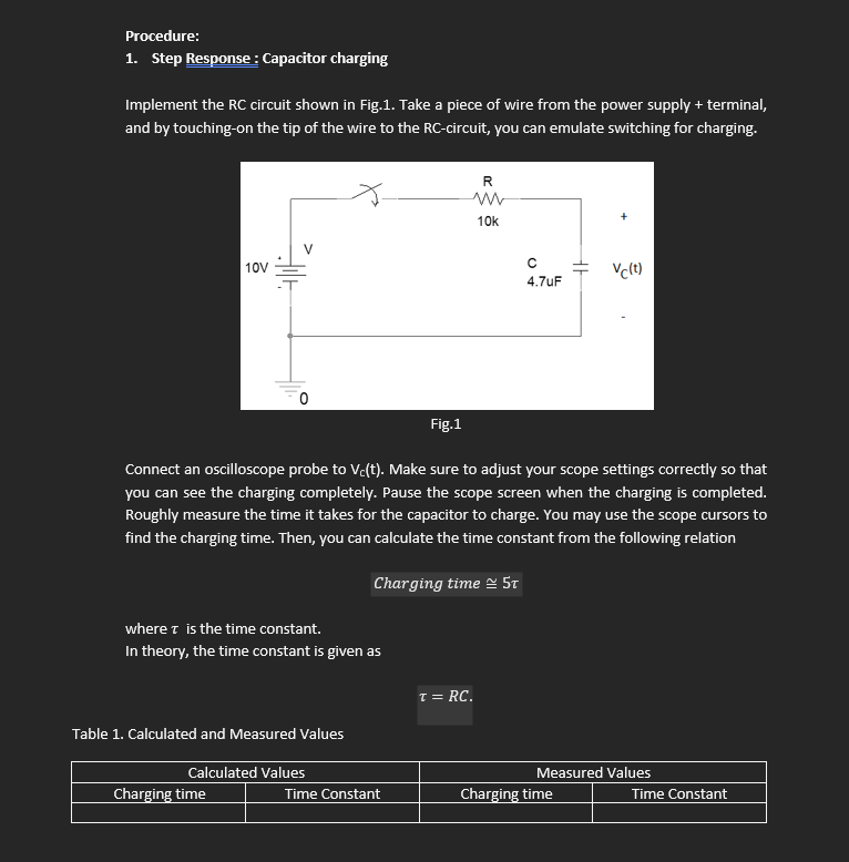 Solved Procedure: 1. Step Response : Capacitor charging | Chegg.com