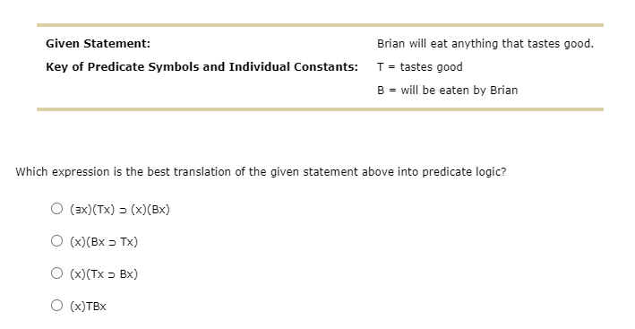 Given Statement: Key of Predicate Symbols and | Chegg.com