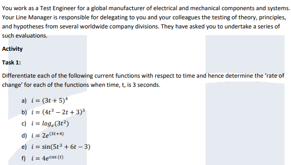 Solved You work as a Test Engineer for a global manufacturer | Chegg.com