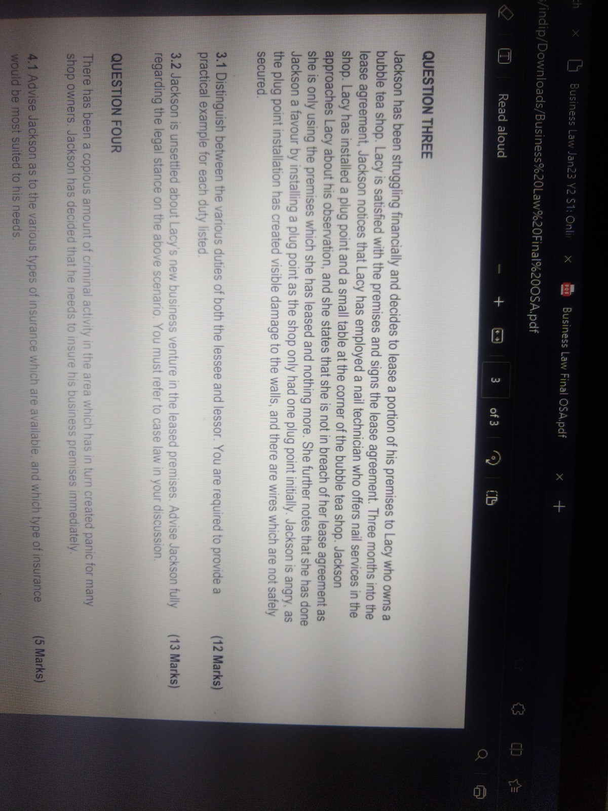 Solved QUESTION THREE Jackson has been struggling | Chegg.com