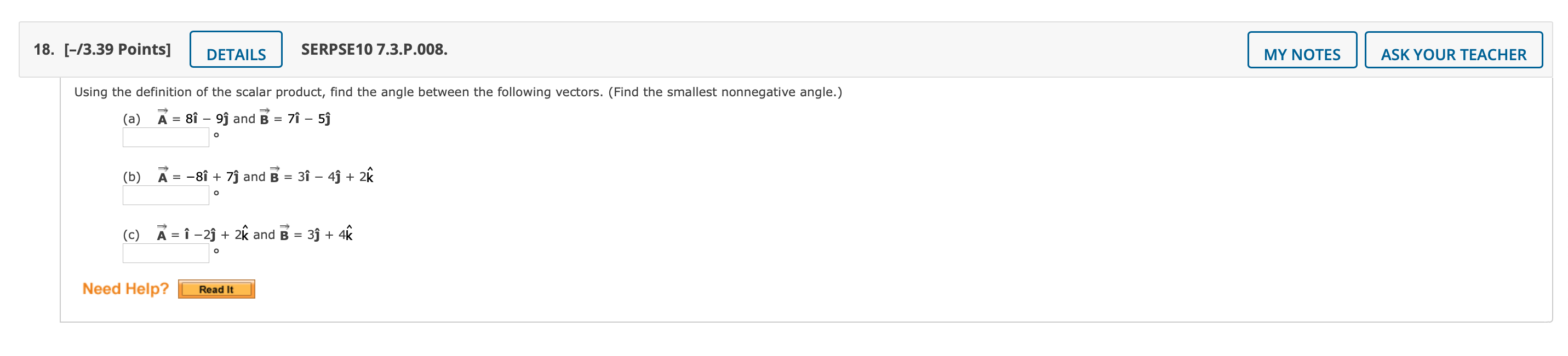 Solved Using the definition of the scalar product, find the | Chegg.com