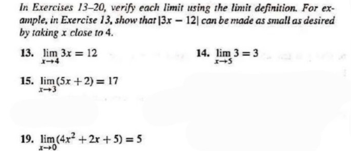 Solved In Exercises 13-20, ﻿verify each limit using the | Chegg.com