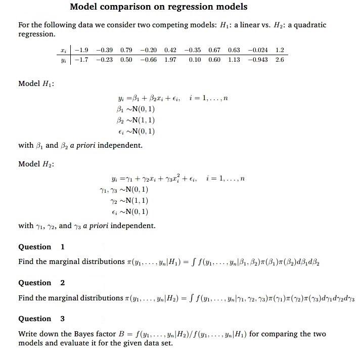 Solved Model Comparison On Regression Models For The 9524