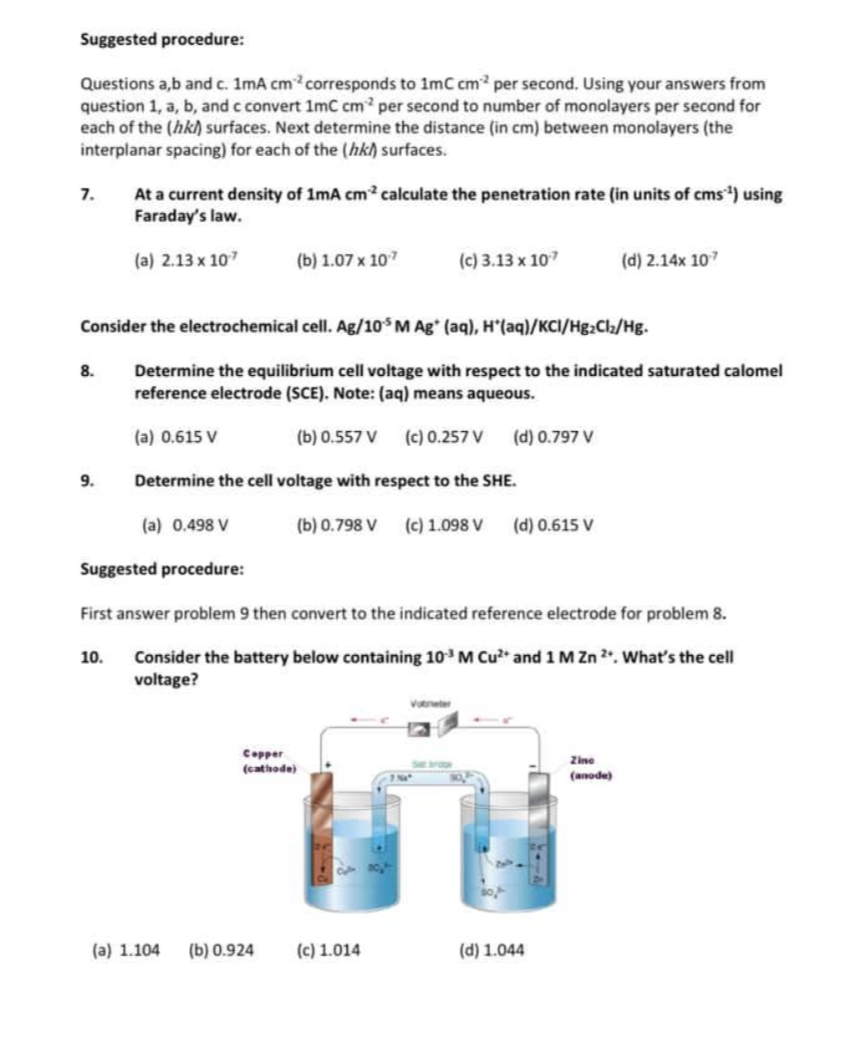 Solved Suggested procedure: Questions a,b and c. 1 mA cm−2 | Chegg.com
