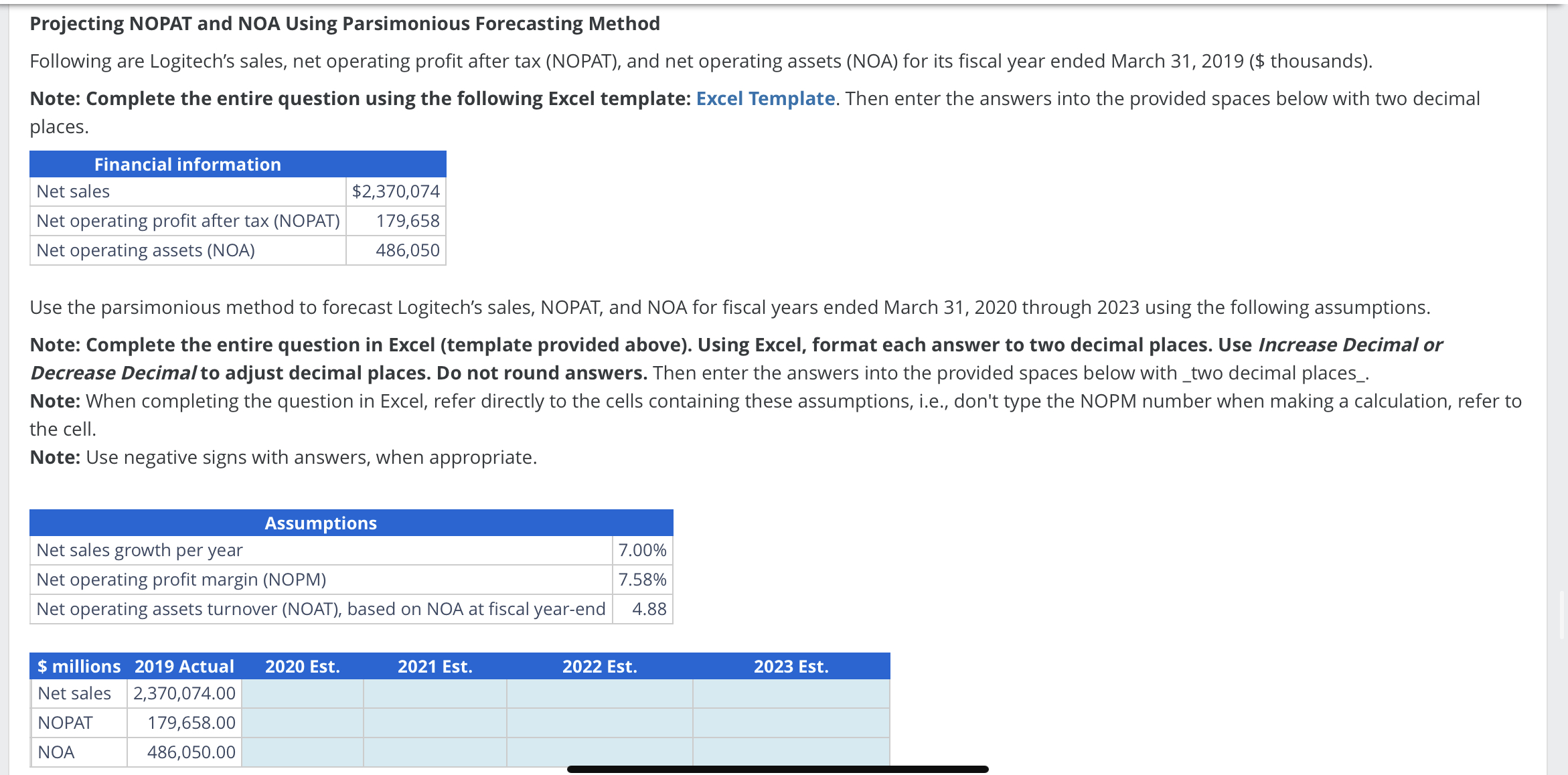 Solved Projecting NOPAT and NOA Using Parsimonious | Chegg.com