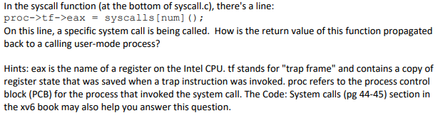 The Function is: //Called on a syscall trap. | Chegg.com
