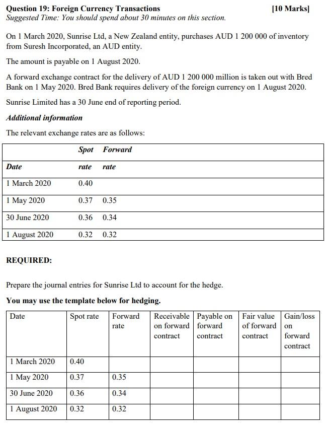 Solved Question 19: Foreign Currency Transactions [10 Marks | Chegg.com
