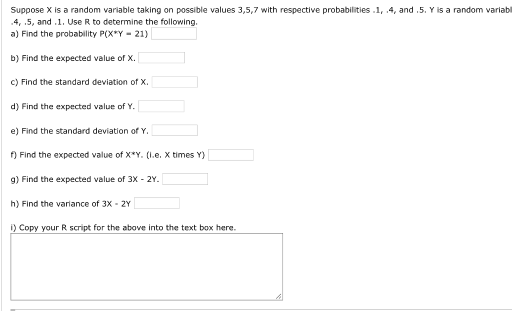Solved Suppose X is a random variable taking on possible | Chegg.com