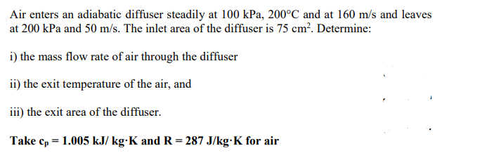 Solved Air enters an adiabatic diffuser steadily at 100 kPa, | Chegg.com