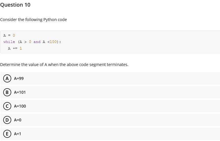 Solved Question 10 Consider The Following Python Code A 0 