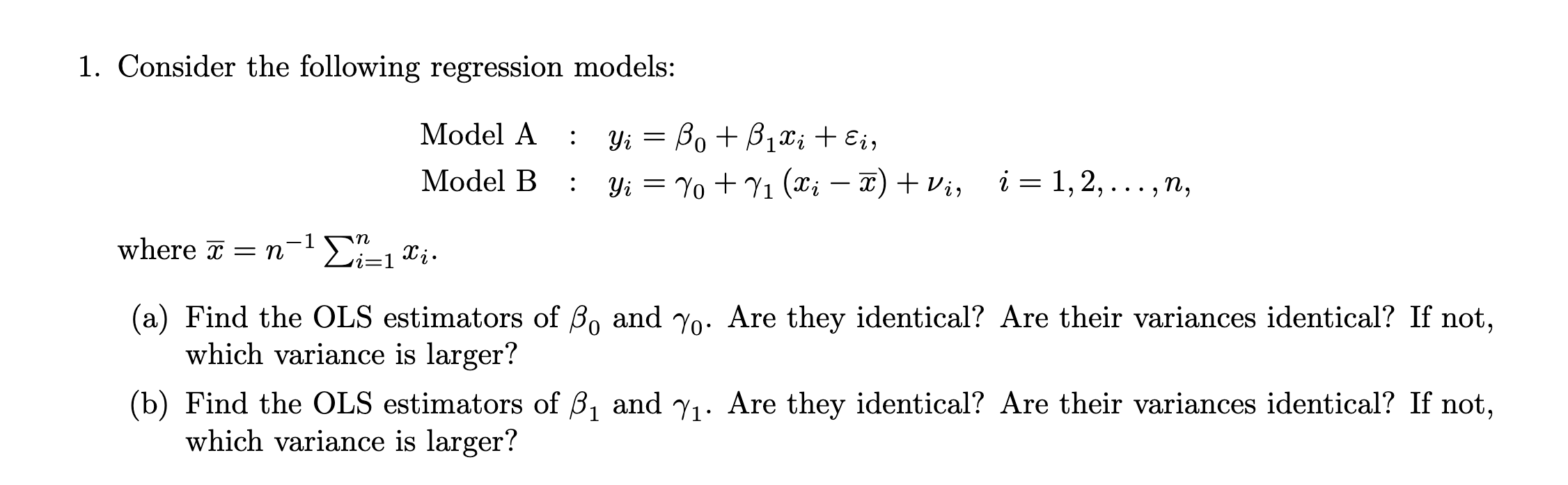 1. Consider the following regression models: Model A | Chegg.com