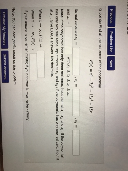 Solved Previous Problem List Next (2 points) Find all the | Chegg.com
