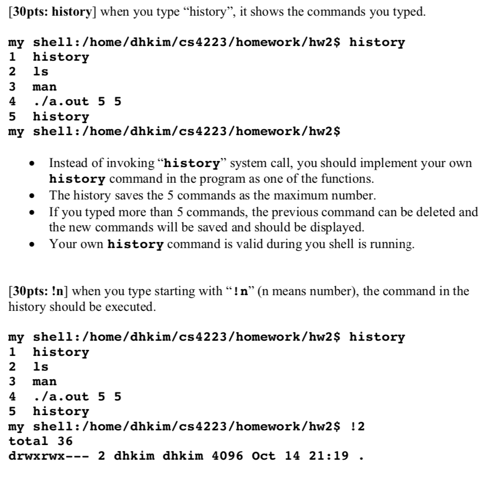 Solved [30pts: history] when you type “history”, it shows | Chegg.com