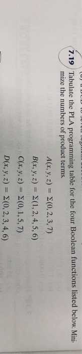 Solved 7.19 Tabulate the PLA programming table for the four | Chegg.com