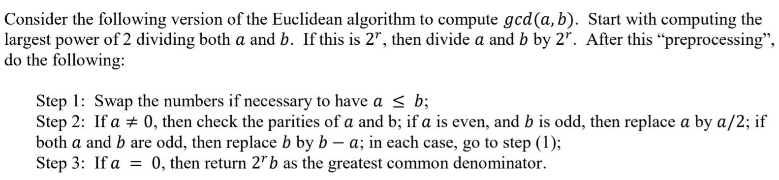 Solved Consider the following version of the Euclidean | Chegg.com
