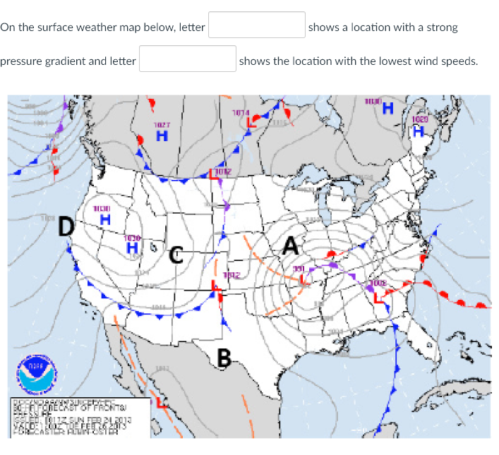 Solved On the surface weather map below, letter shows a | Chegg.com