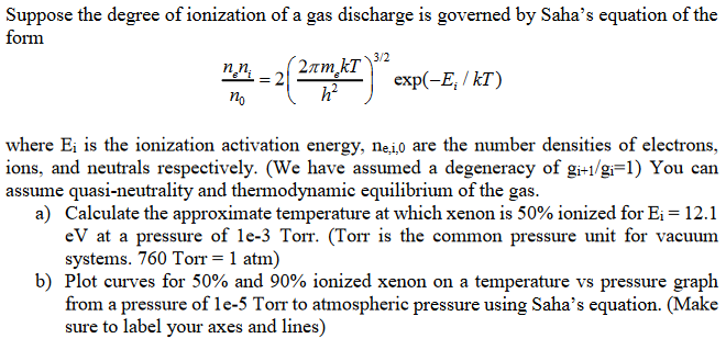 Solved Suppose the degree of ionization of a gas discharge | Chegg.com