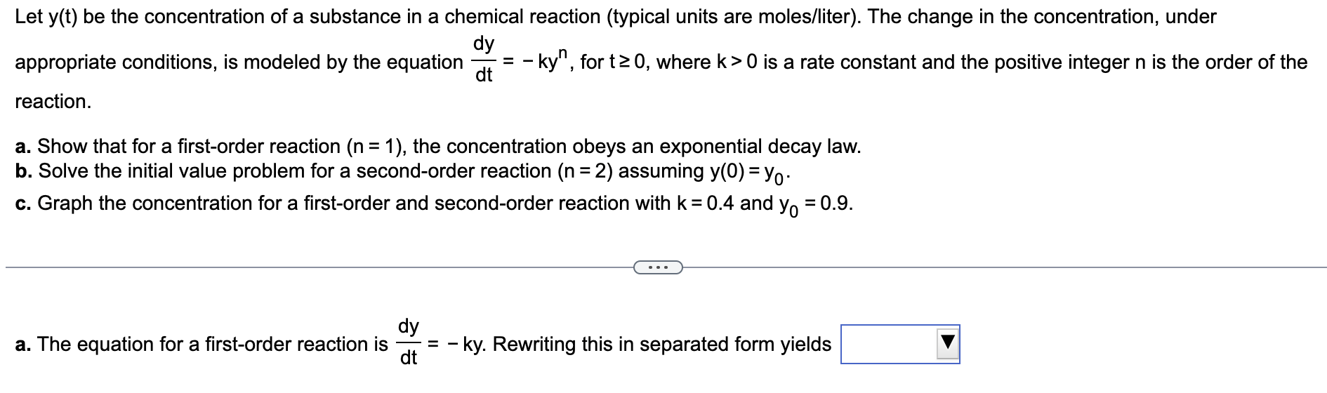 Solved Let y(t) be the concentration of a substance in a | Chegg.com