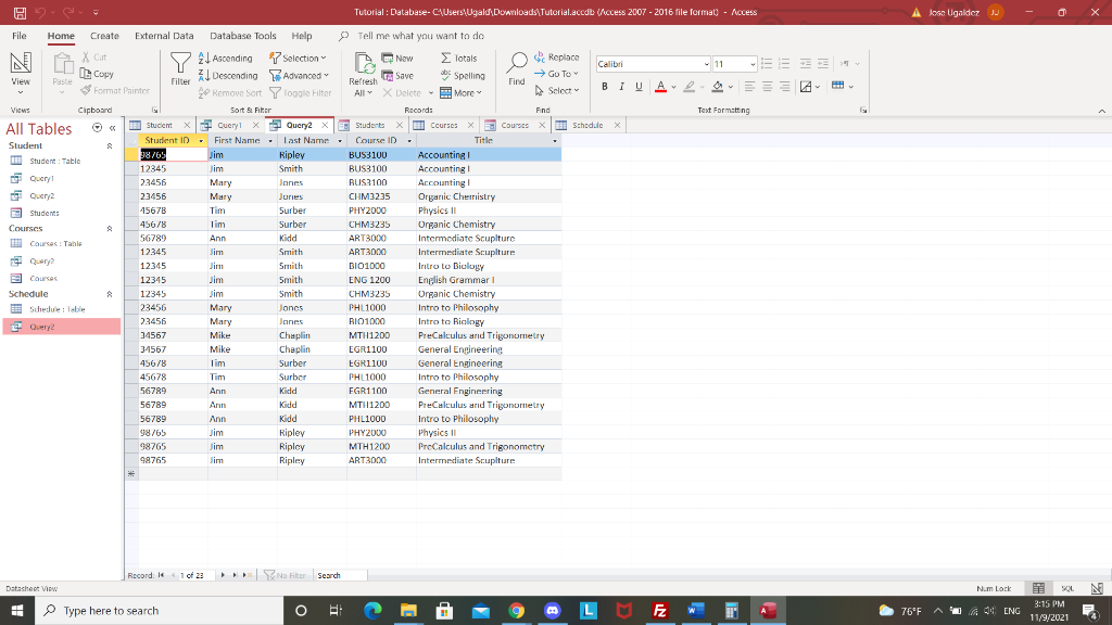 Solved Using Microsoft Access, write the SQL code for the | Chegg.com