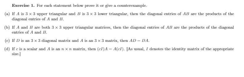 Solved Exercise 1. For each statement below prove it or give | Chegg.com