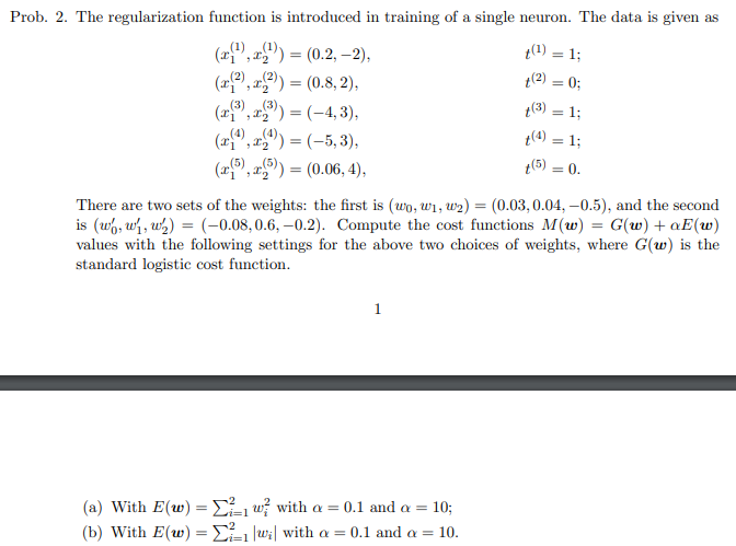 (1) Prob. 2. The regularization function is | Chegg.com