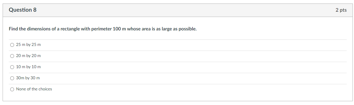 Solved Find the dimensions of a rectangle with perimeter 100 | Chegg.com