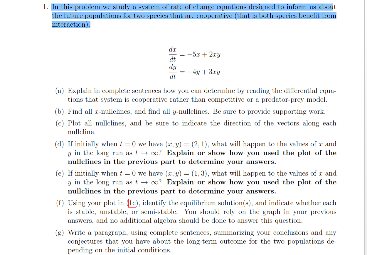 Solved 1. In this problem we study a system of rate of | Chegg.com