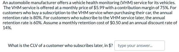 Solved An automobile manufacturer offers a vehicle health | Chegg.com