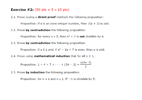 Solved Exercise #2: (50 pts = 5 x 10 pts) 2.1. Prove (using | Chegg.com