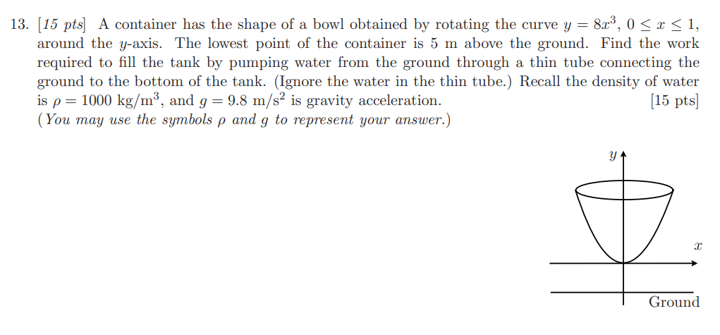 Solved 13. [15 pts] A container has the shape of a bowl | Chegg.com