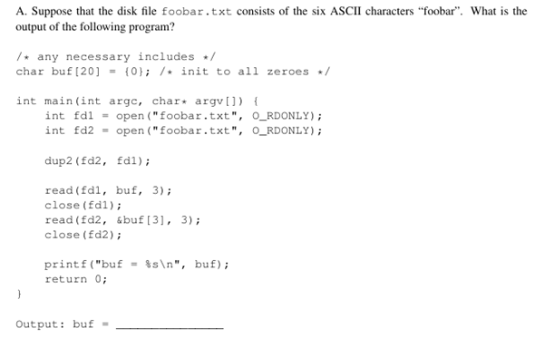 Solved A. ﻿Suppose that the disk file foobar.txt consists of | Chegg.com