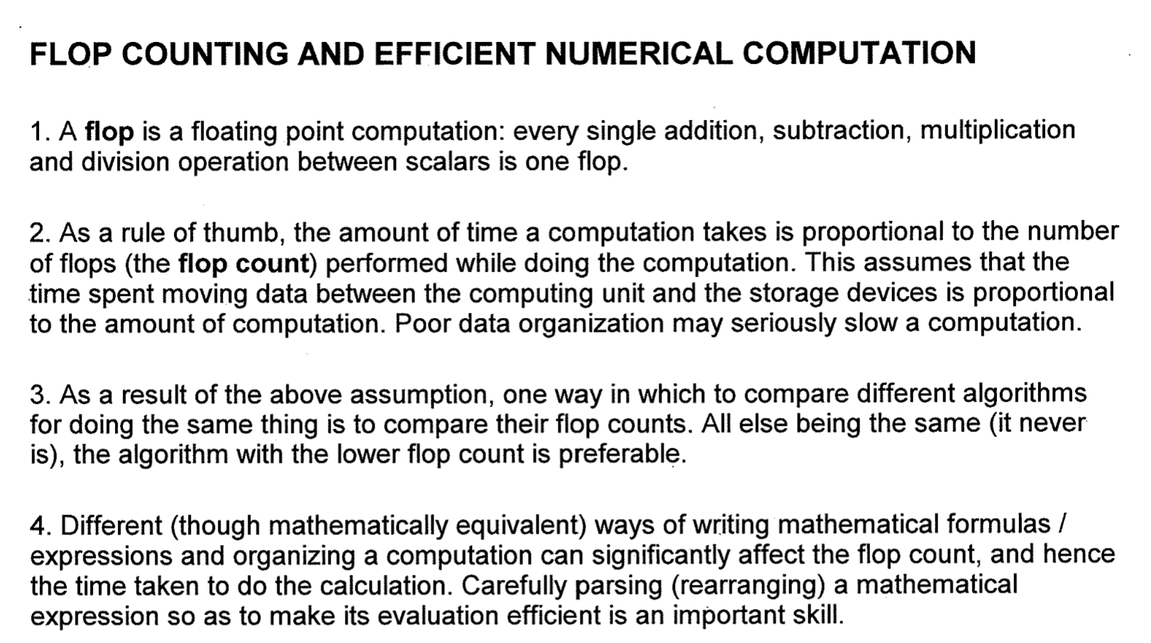 FLOP COUNTING AND EFFICIENT NUMERICAL COMPUTATION 1. | Chegg.com