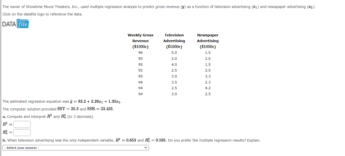 Solved Click on the datafile logo to reference the data.DATA | Chegg.com