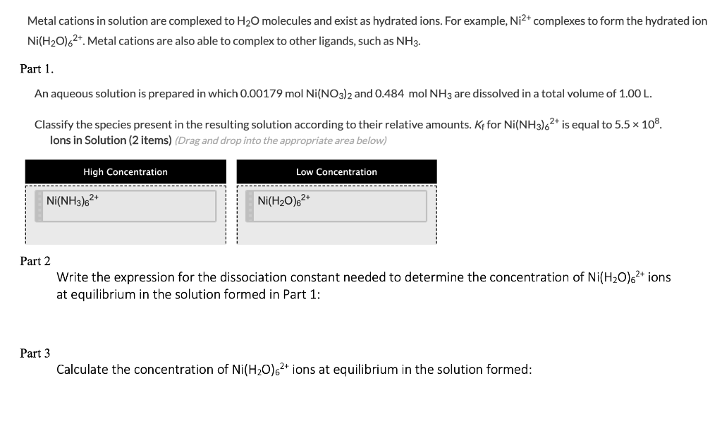 Solved Metal cations in solution are complexed to H2O | Chegg.com