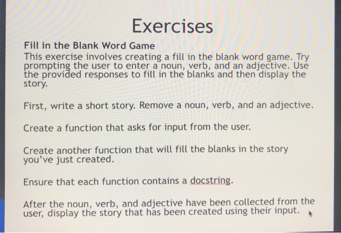 Solved Exercises Fill In The Blank Word Game This Exercise Chegg