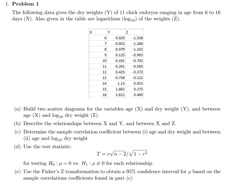 Solved 3. Problem 3 For the data of problem 1: (a) State the | Chegg.com