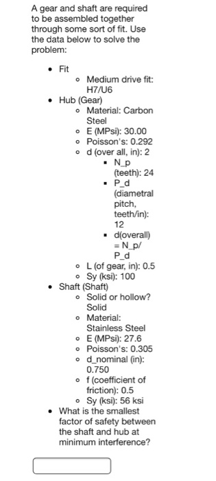 Solved A gear and shaft are required to be assembled | Chegg.com