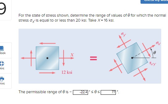 Solved For the state of stress shown, determine the range of | Chegg.com