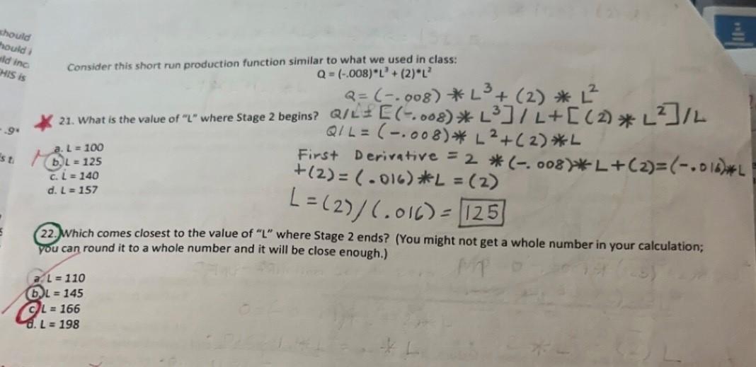 Solved Consider this short run production function similar | Chegg.com