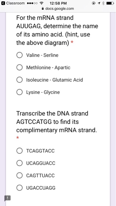 Solved For the mRNA strand AUUGAG, determine the name of its | Chegg.com