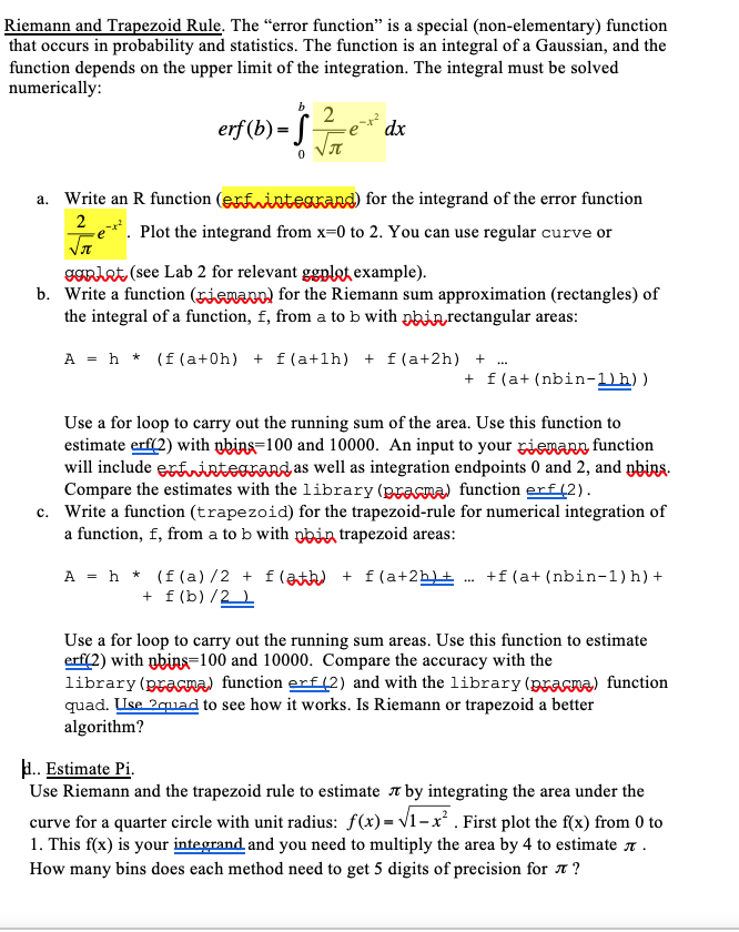 Solved Riemann and Trapezoid Rule. The "error function" is a | Chegg.com