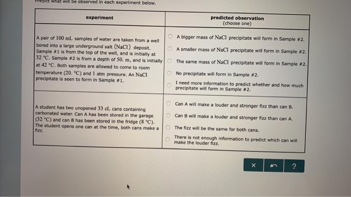 Solved Predlet what will be observed in each experiment | Chegg.com Solved Predlet what will be observed in each experiment | Chegg.com