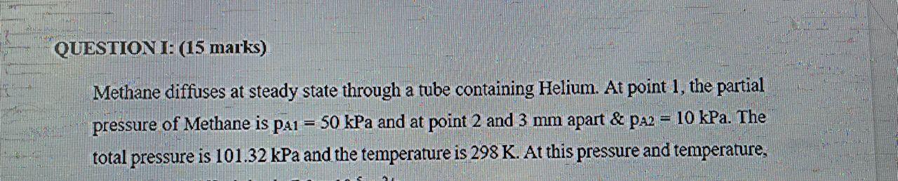 Solved QUESTIONI: (15 marks) Methane diffuses at steady | Chegg.com