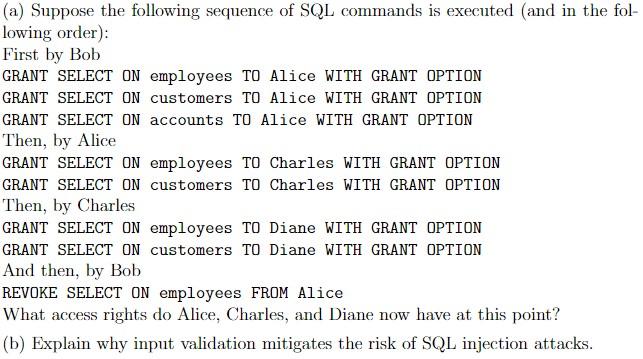 Solved (a) Suppose the following sequence of SQL commands is | Chegg.com