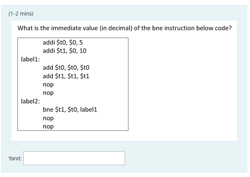 Solved What is the immediate value (in decimal) of the bne | Chegg.com