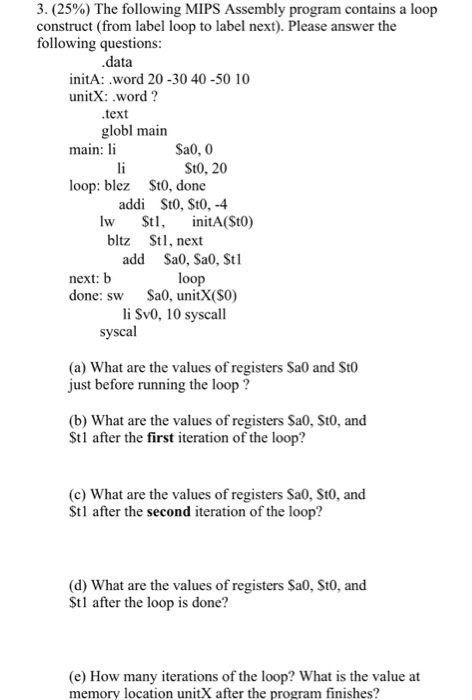 Solved 3(25%) The following MIPS Assembly program contains a | Chegg.com