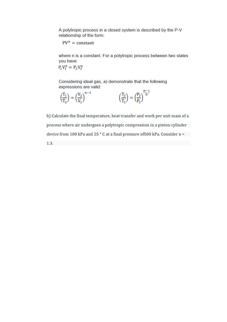 Solved A polytropic process in a closed system is described | Chegg.com