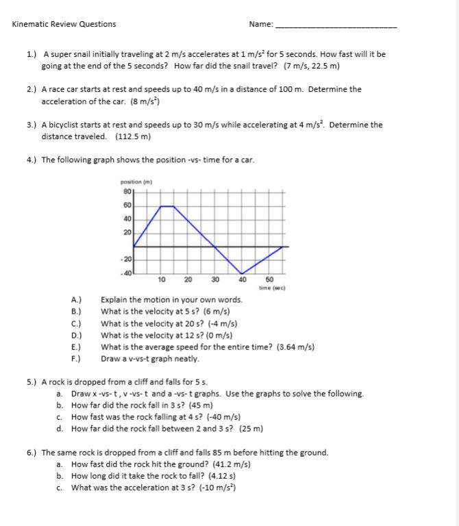 Solved Kinematic Review Questions Name: 1.) A super snail | Chegg.com
